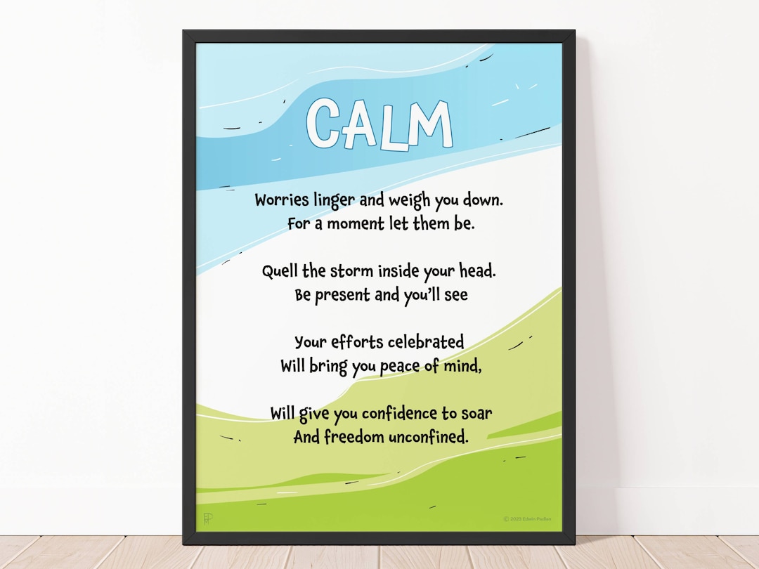 Calm Poem Digital Wall Art for Kid, Printable Blue and Green ...