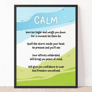 Calm Poem Digital Wall Art for Kid, Printable Blue and Green ...