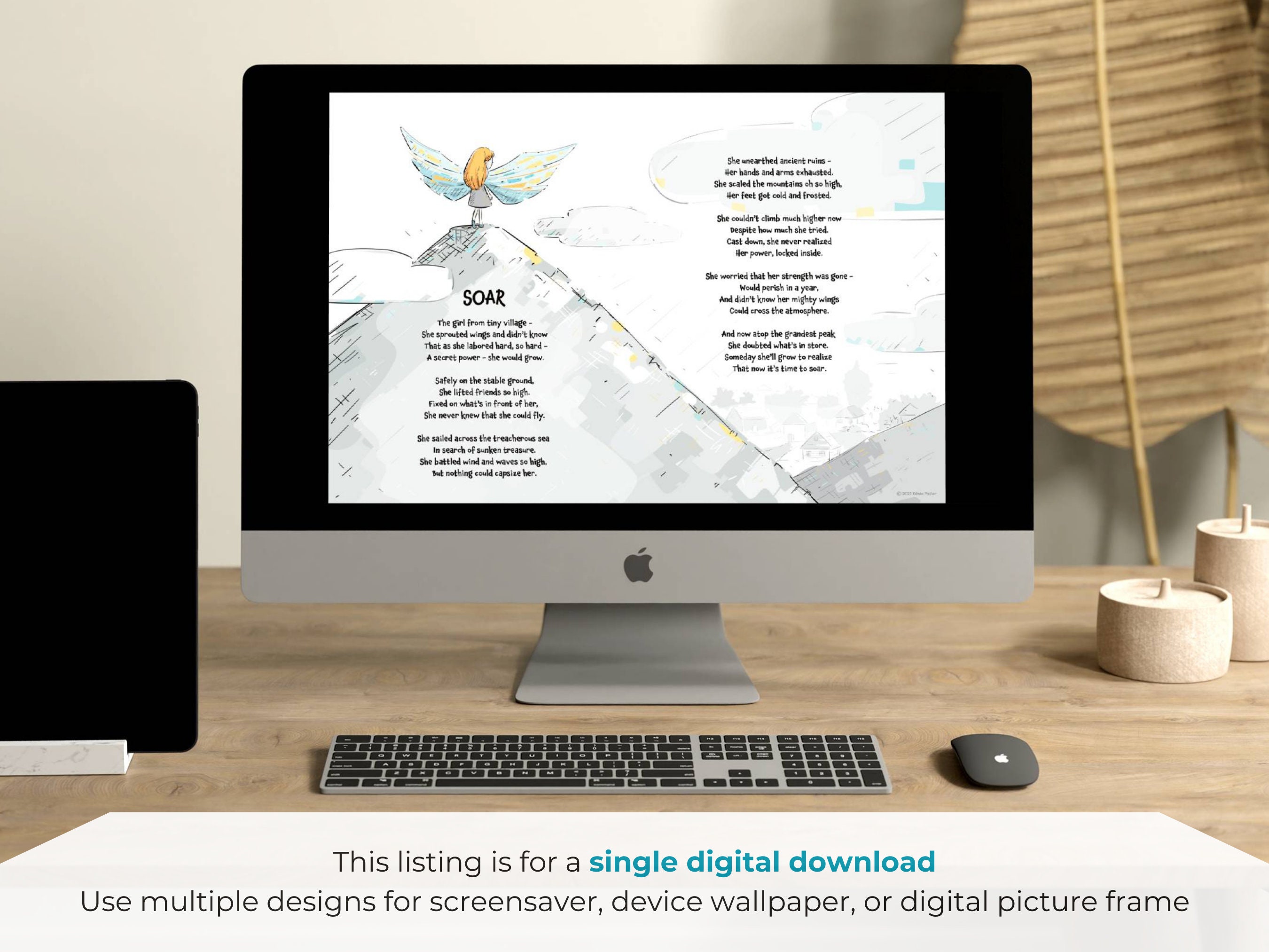 Soar Poem Device Wallpaper, Angel Illustration, Desktop Background ...