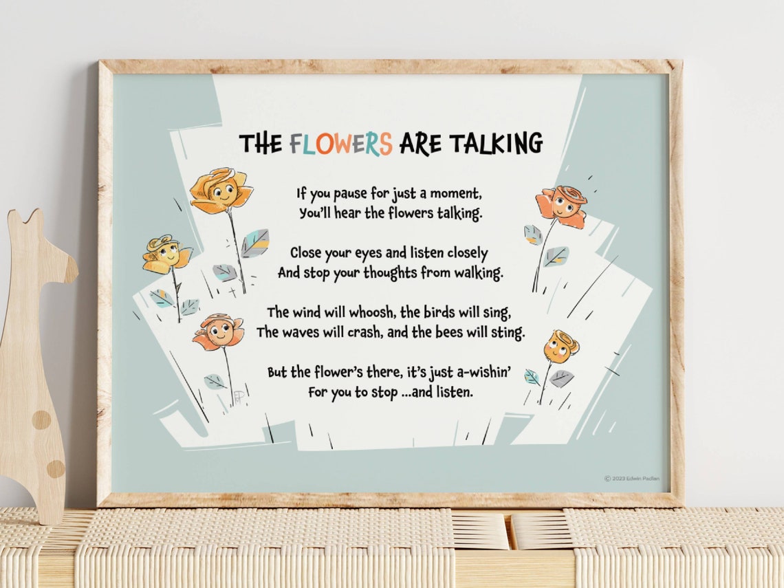 Flowers Are Talking Poem Digital Wall Art for Kid, Printable Flowers ...