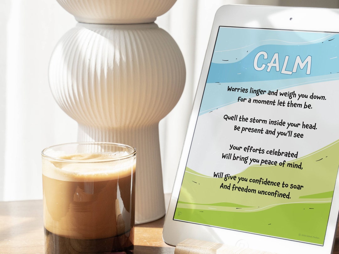 Calm Poem Device Wallpaper for Kid, Printable Blue and Green ...