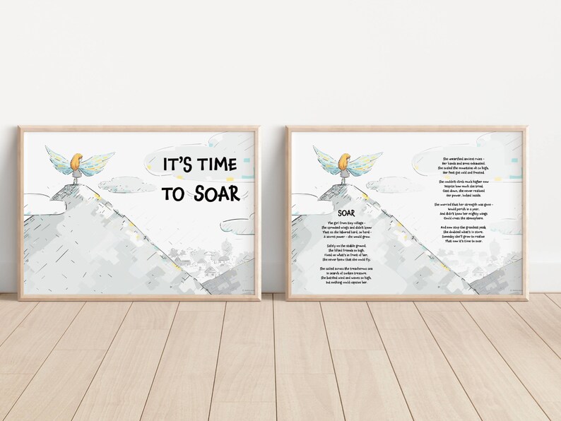 Soar Poem Printable Art for Child, Wings Illustration, Colorful ...