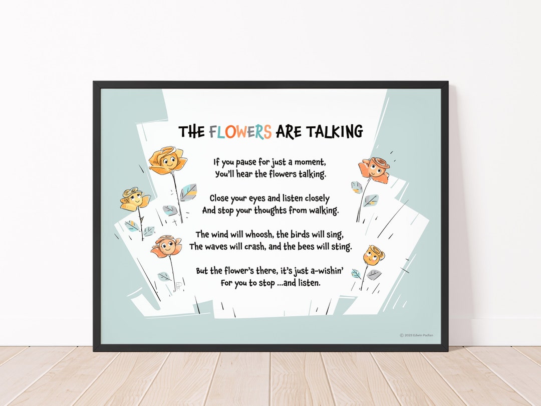 Flowers Are Talking Poem Digital Wall Art for Kid, Printable Flowers ...