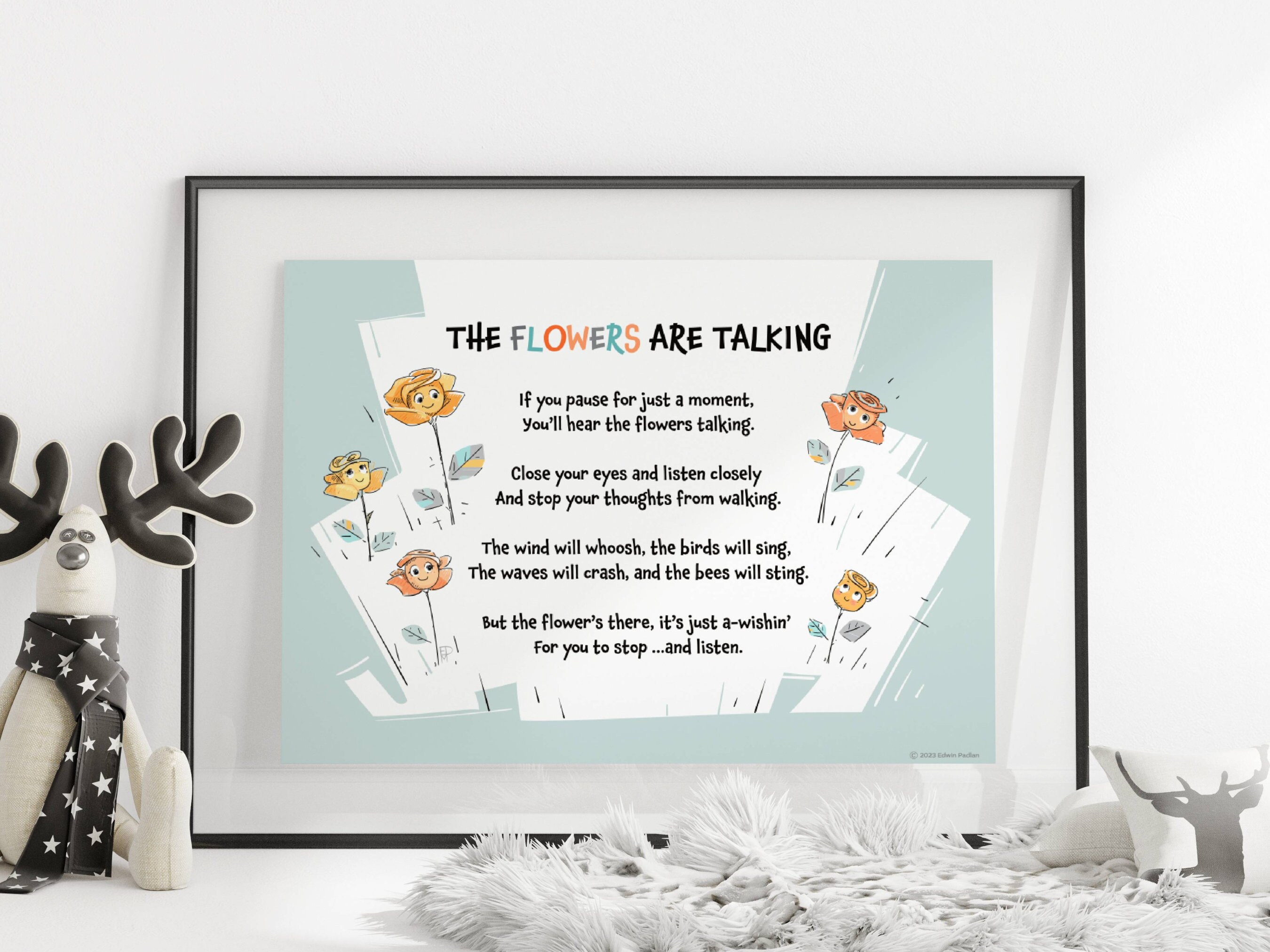 Flowers Are Talking Poem Digital Wall Art for Kid, Printable Flowers ...