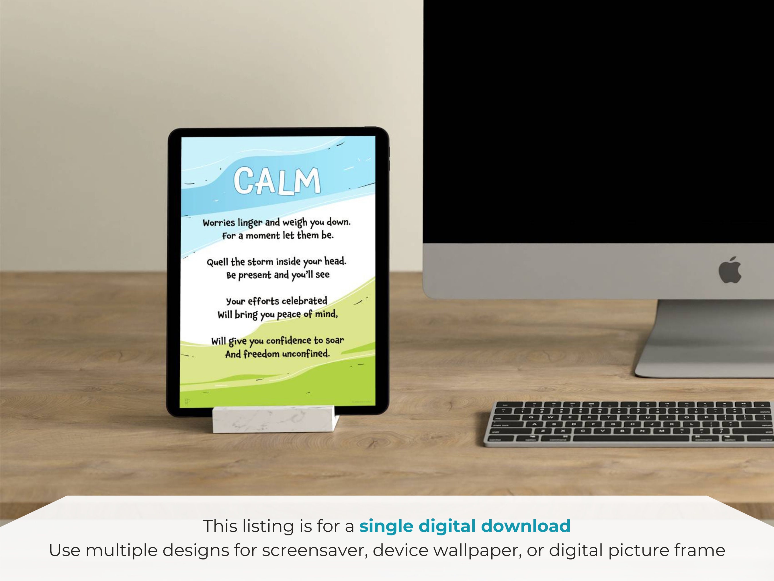 Calm Poem Digital Wall Art for Kid Printable Blue and Green - Etsy