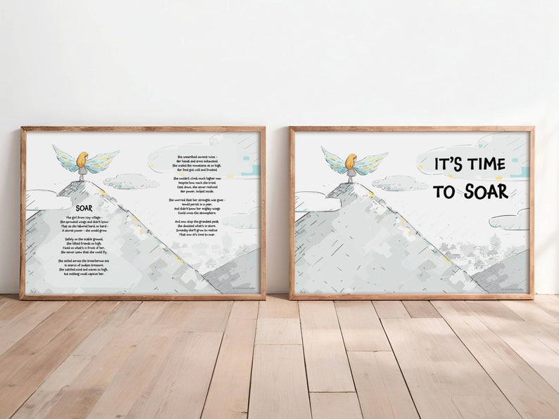 Soar Poem Printable Art for Child, Wings Illustration, Colorful ...