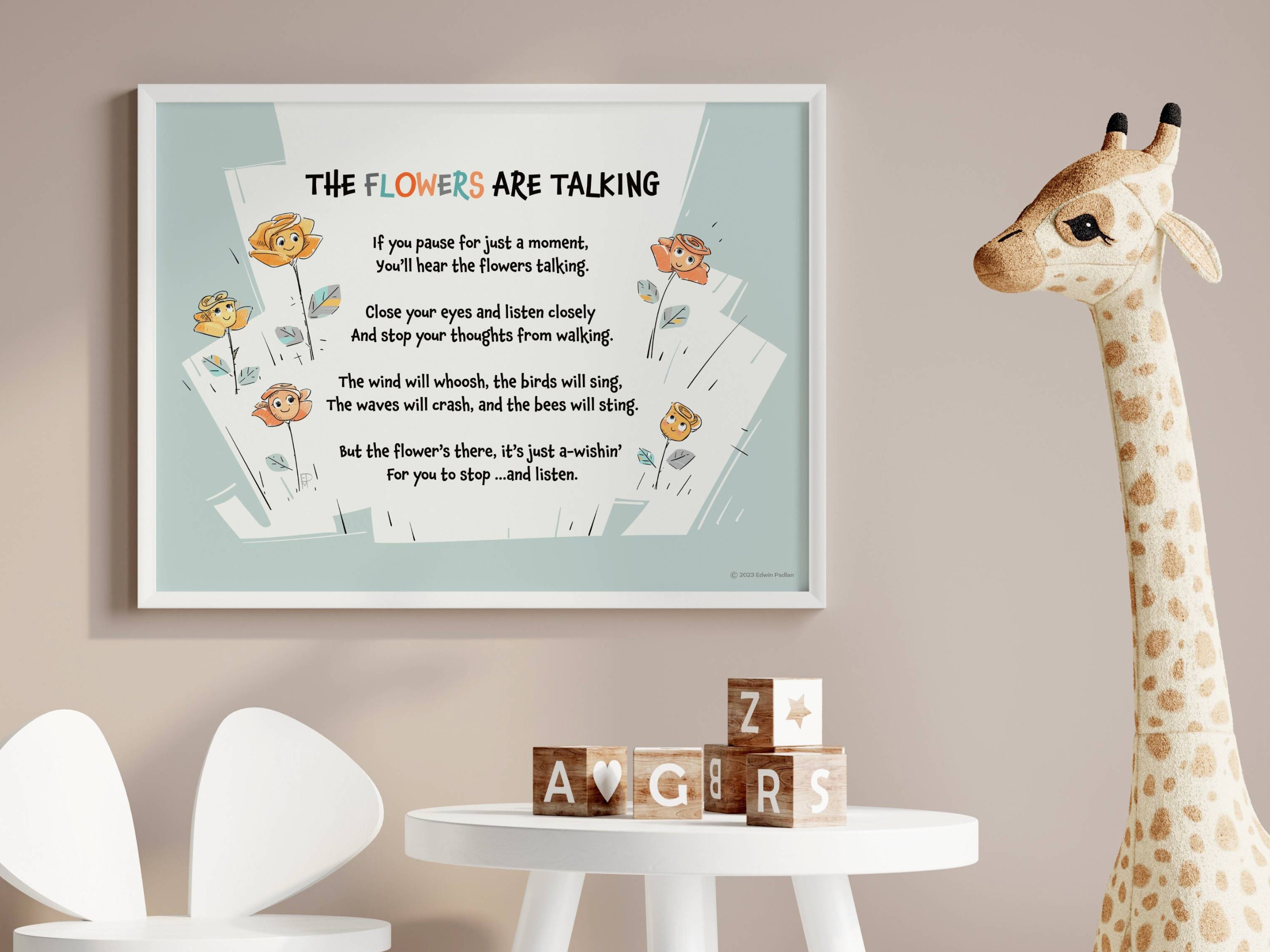 Flowers Are Talking Poem Digital Wall Art for Kid, Printable Flowers ...