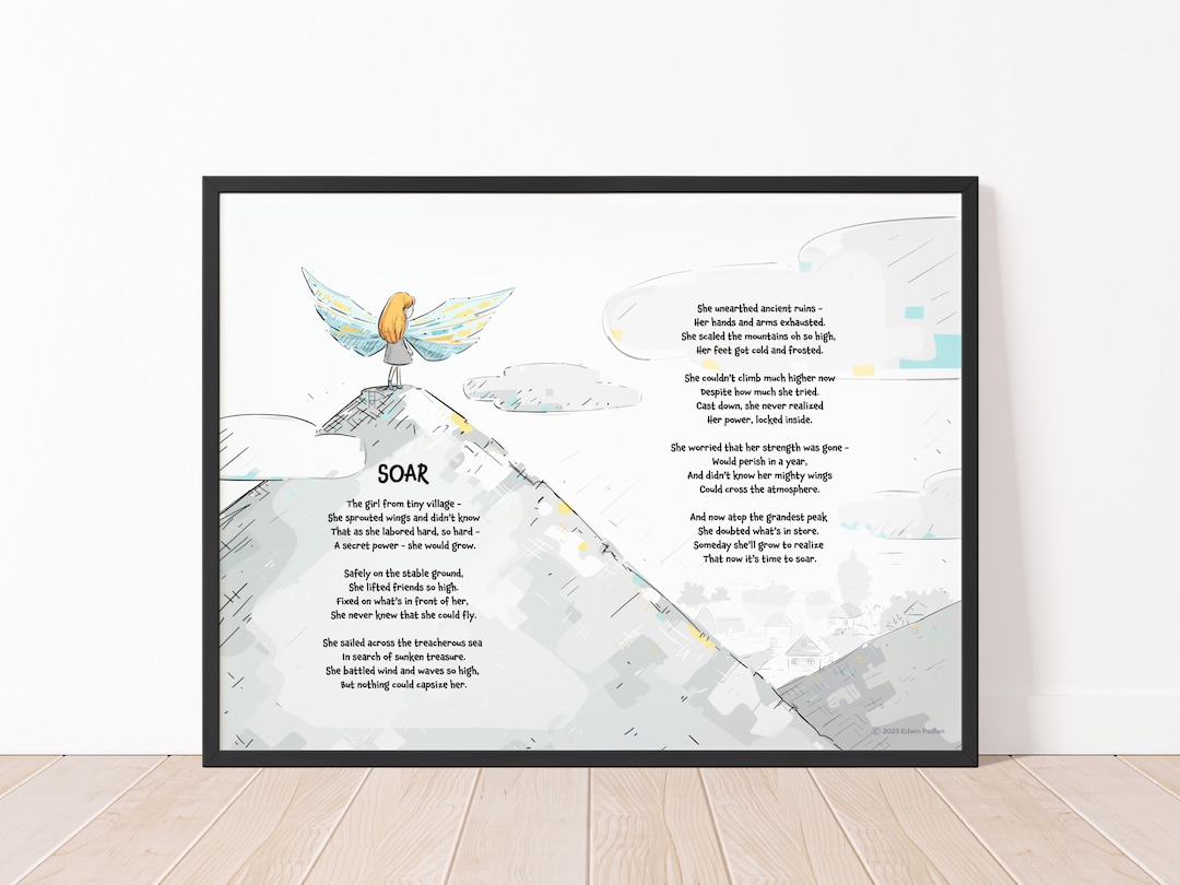 Soar Poem Digital Wall Art for Kid, Printable Wings Illustrations ...