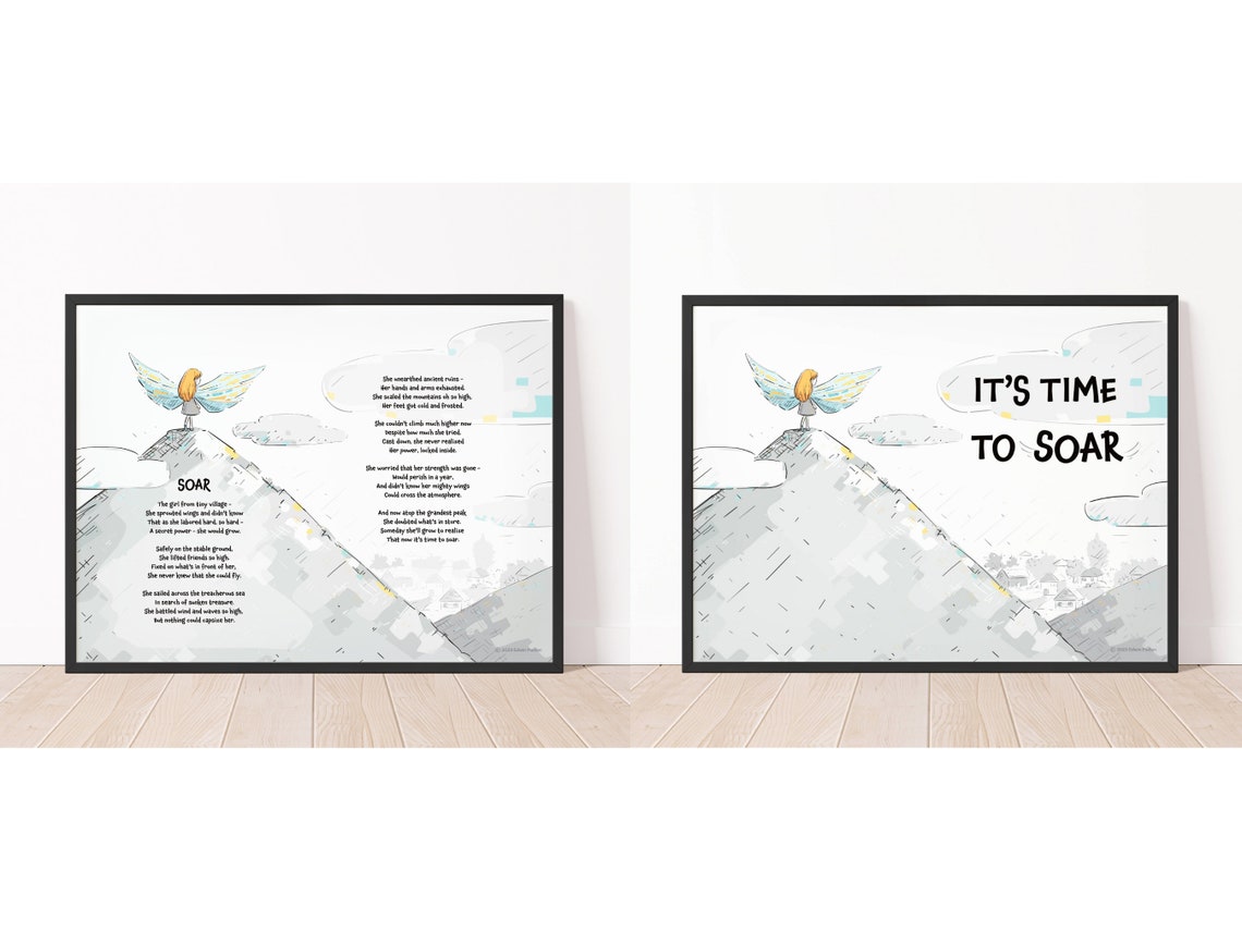 Soar Poem Printable Art for Child, Wings Illustration, Colorful ...