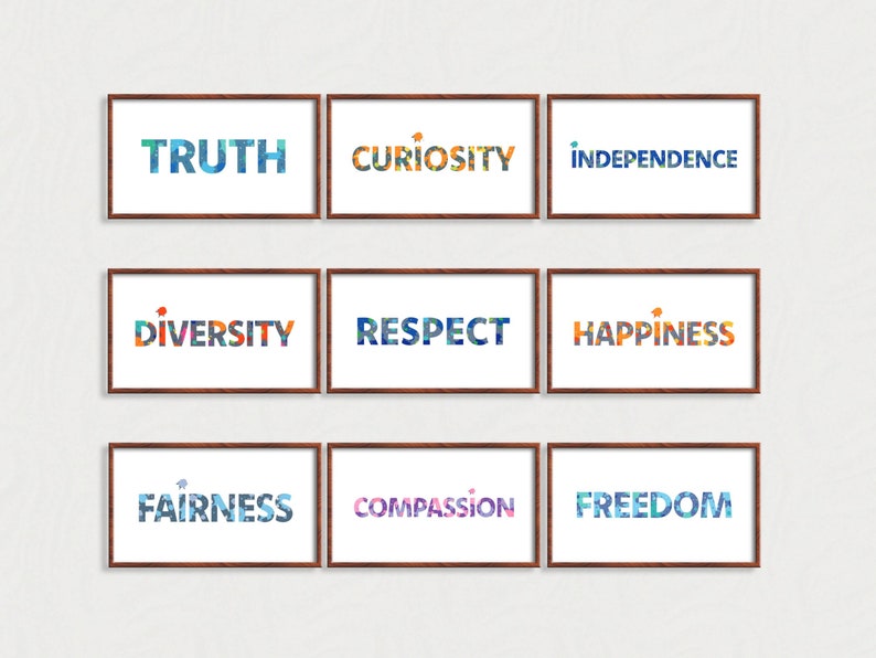 VALUES Art, Inspirational Core Values, Colorful Illustrations ...