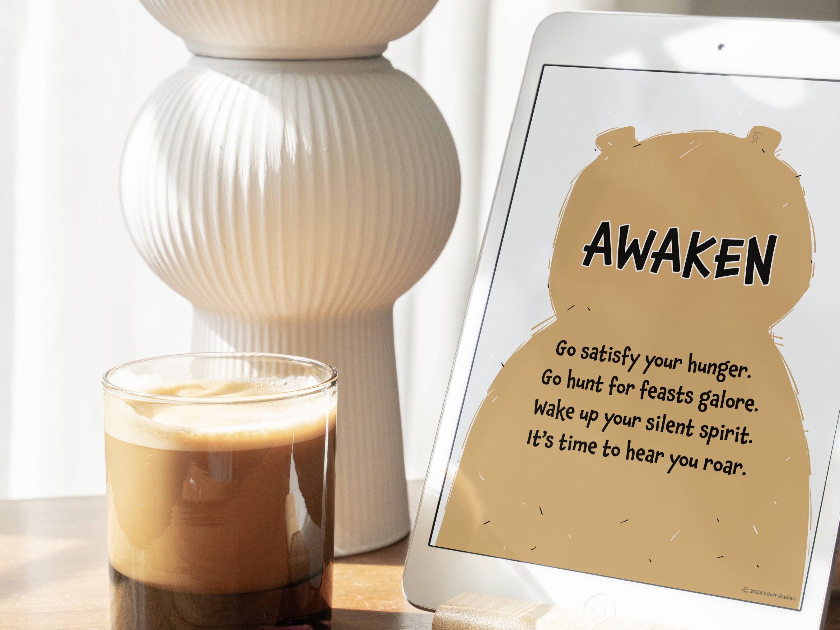 Awaken Poem Device Wallpaper for Kid, Colorful Bear Illustration ...
