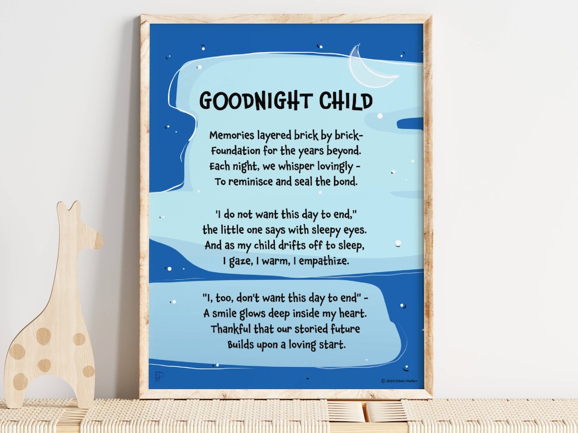 Goodnight Poem Art for Kid, Printable Goodnight Poem, Colorful ...