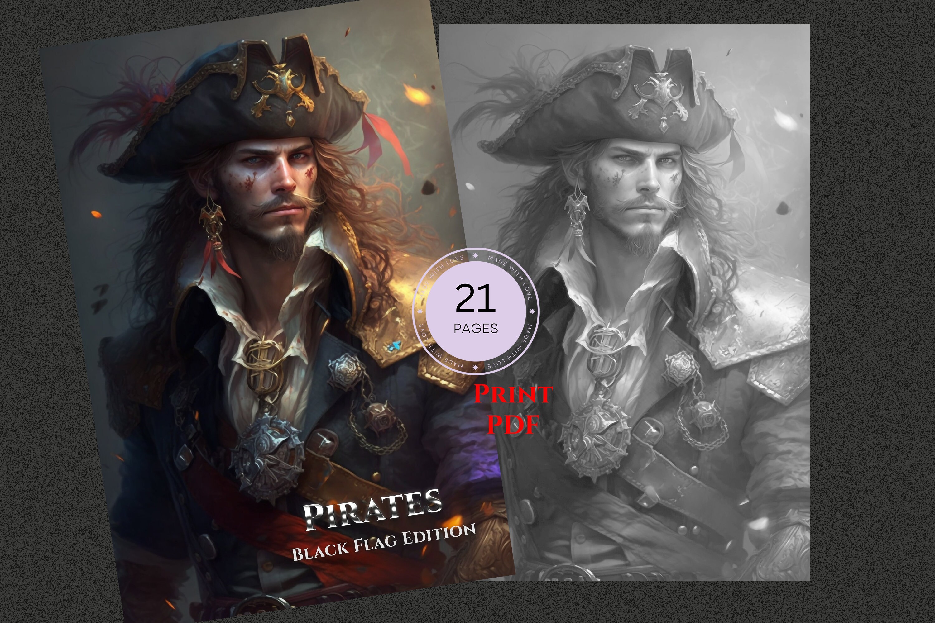 Coloring Book Adult Greyscale, Pirates Black Flag Edition, Pdf ...