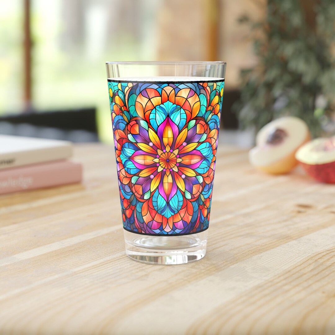 Rainbow Flower Stained Glass Pint Glass - Colorful Home Decor - Etsy