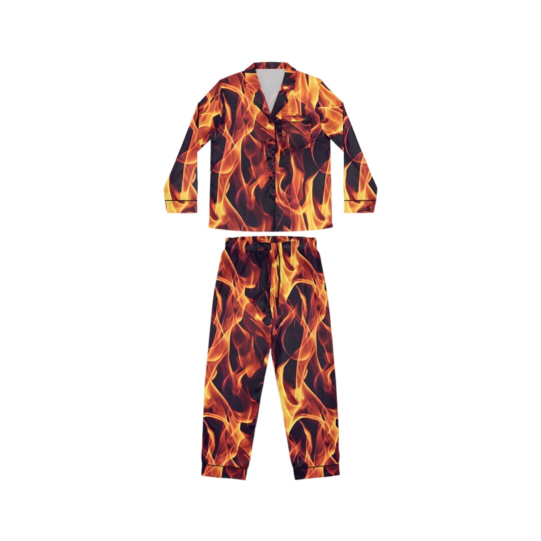 Women's Satin Pajamas With Orange Flame All Over Print (AOP ...