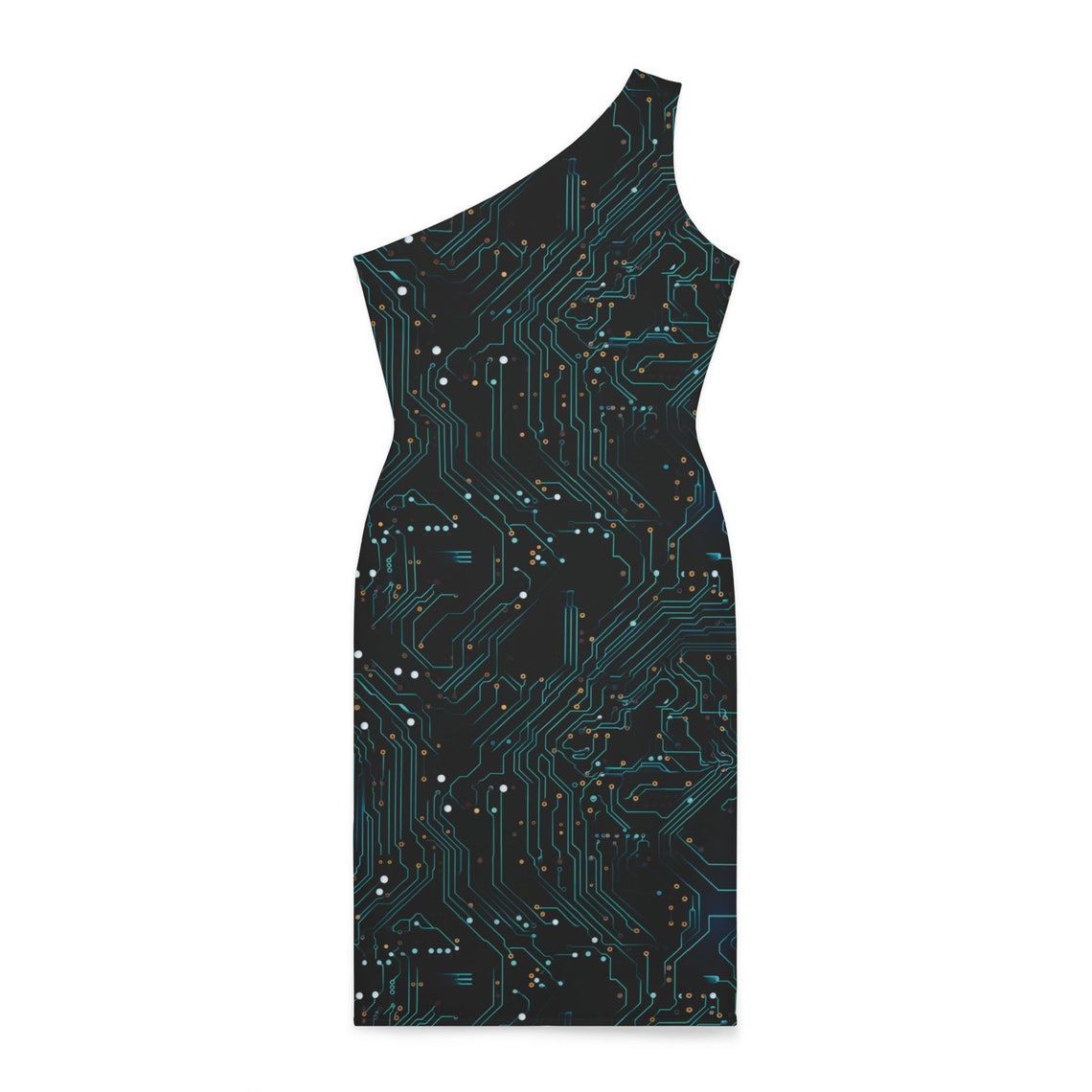 Pixelated Pathways: Cyber Circuit Dress AOP Fashion Shoulder Dress AOP ...