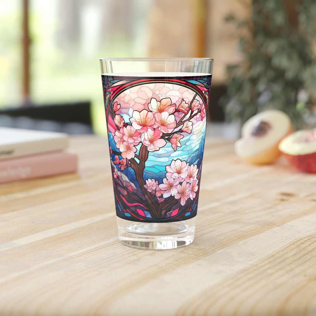 Stained Glass Cherry Blossom Pint Glass: Floral Home Decor Gift - Etsy
