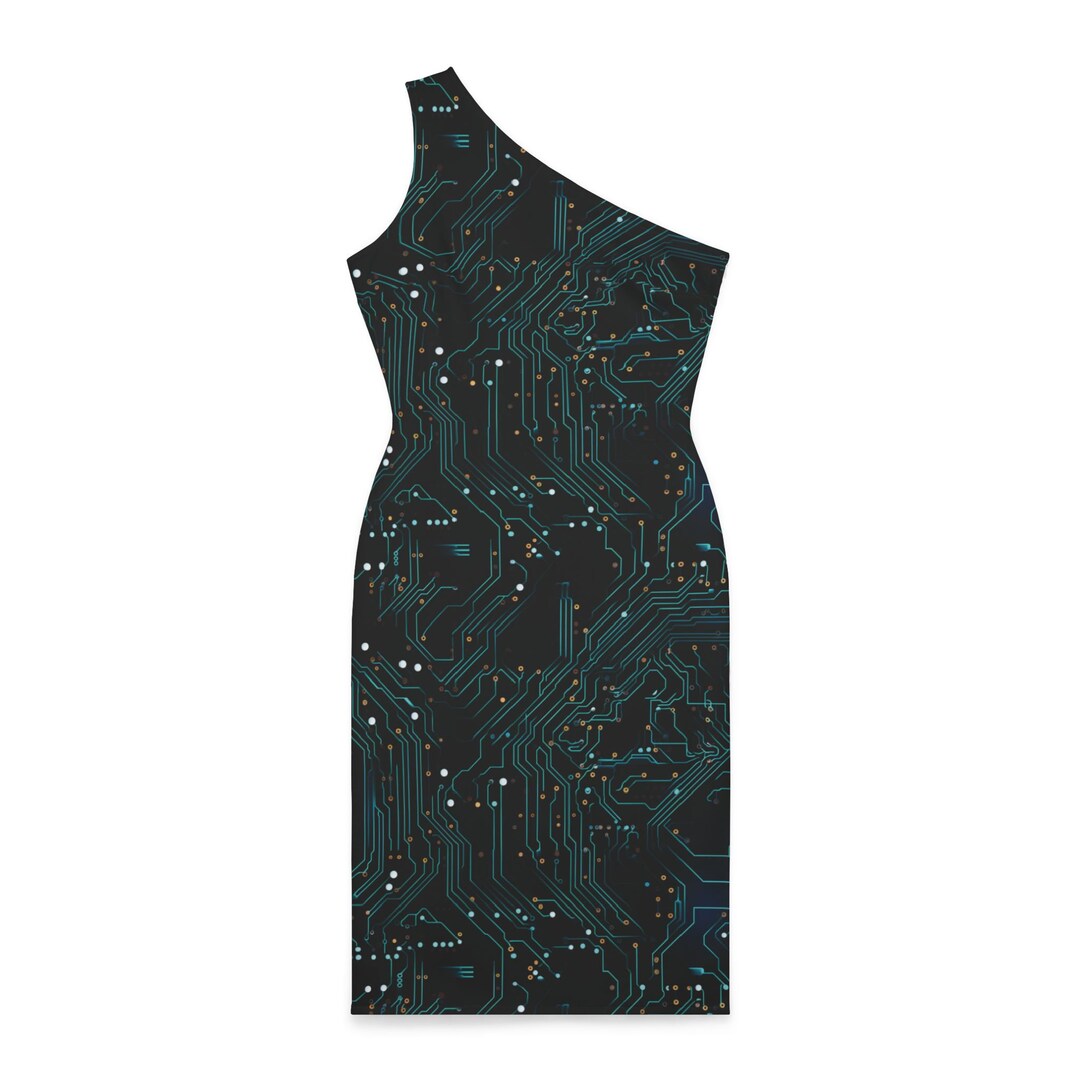 Pixelated Pathways: Cyber Circuit Dress AOP Fashion Shoulder Dress AOP - Etsy