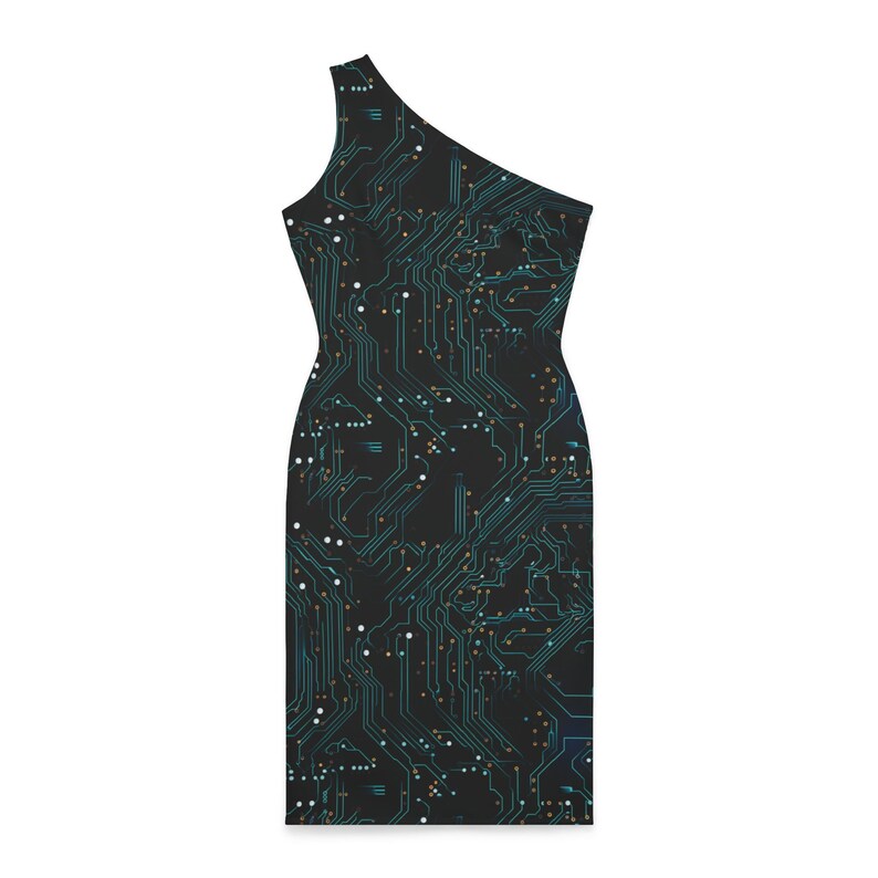 Pixelated Pathways: Cyber Circuit Dress AOP Fashion Shoulder Dress AOP ...