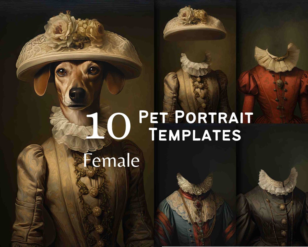 10 Digital Pet Portrait Templates Backgrounds, Renaissance-style Pet ...