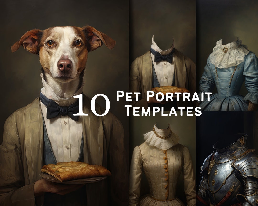 10 Digital Pet Portrait Templates Backgrounds, Renaissance-style ...
