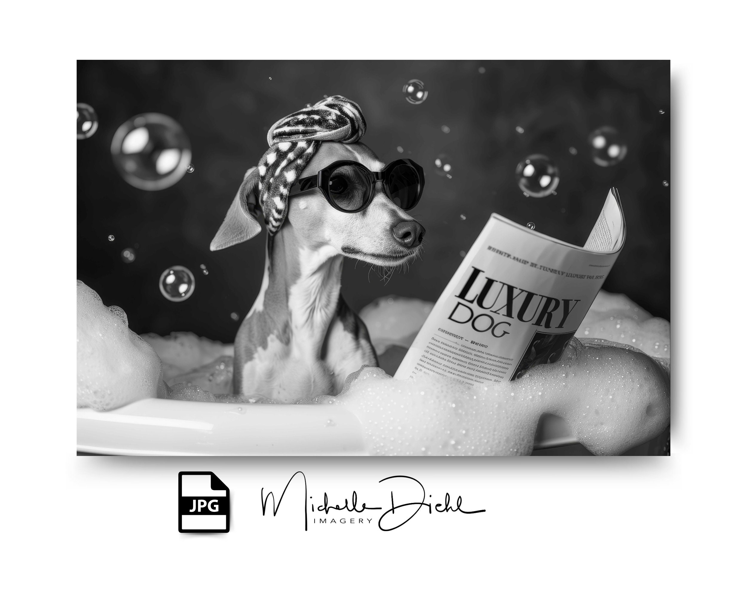 Funny Whippet in Bathtub Digital Wall Photo, Art for Greyhound Lovers ...