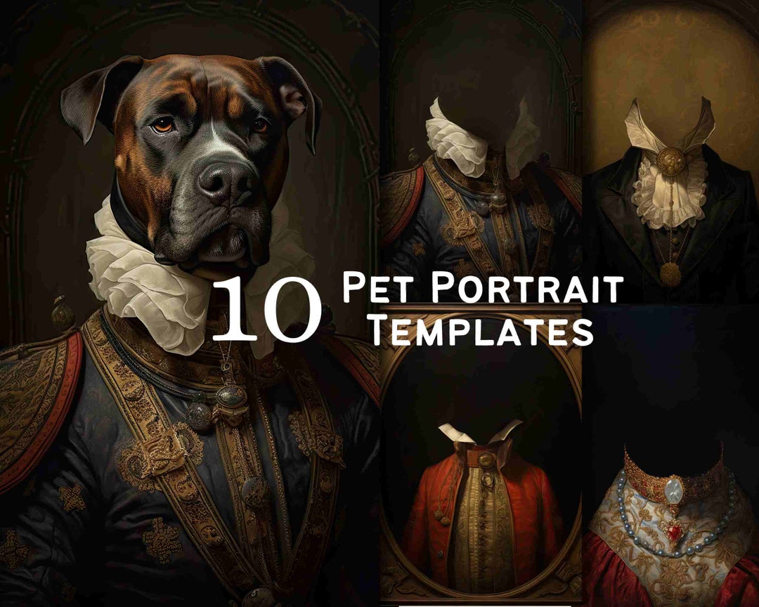 10 Digital Pet Portrait Templates Backgrounds, Renaissance-style Pet ...