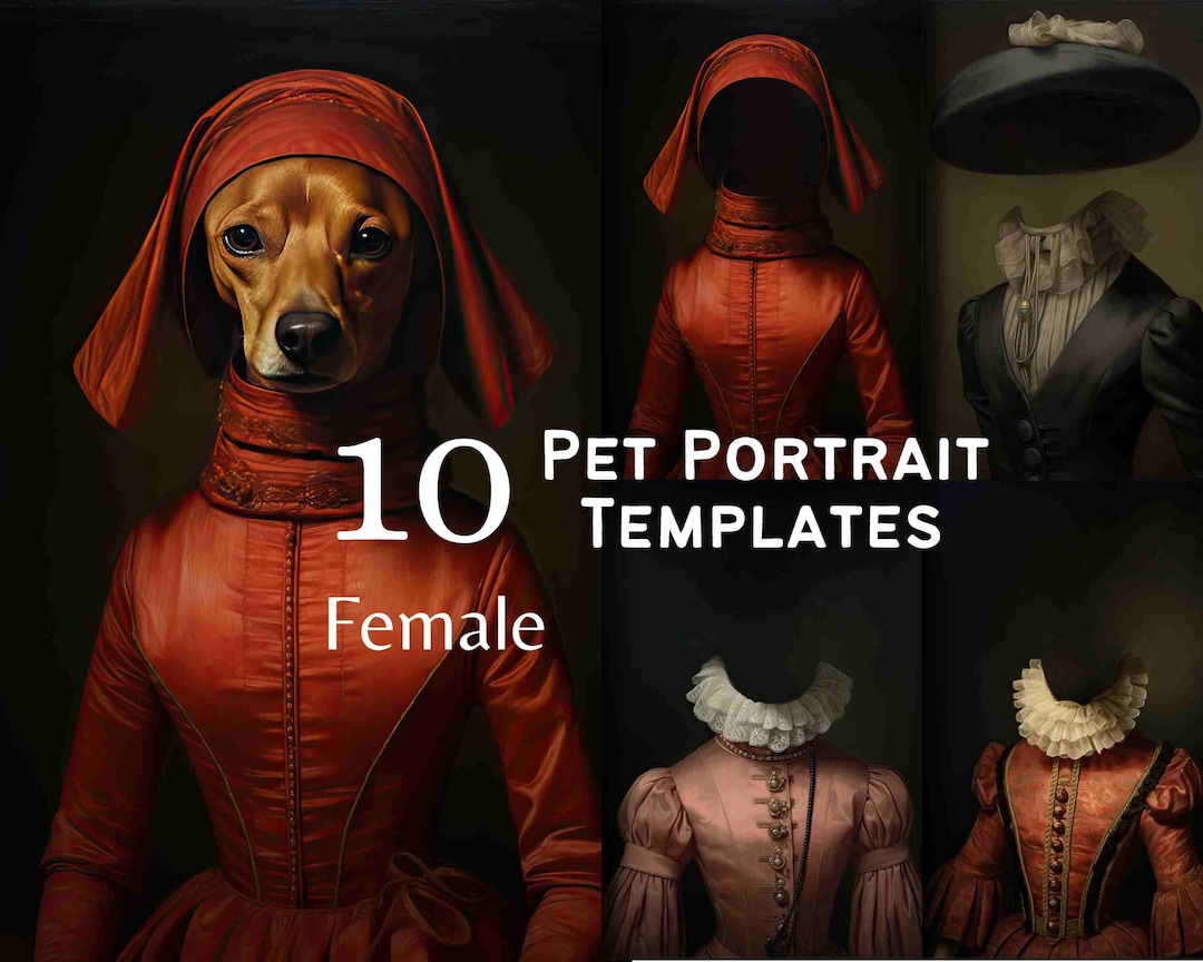 10 Digital Pet Portrait Templates, Renaissance Pet Portraits ...