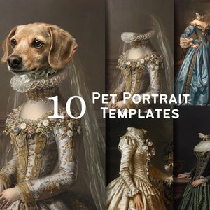10 Digital Pet Portrait Templates Backgrounds, Renaissance-style Pet ...