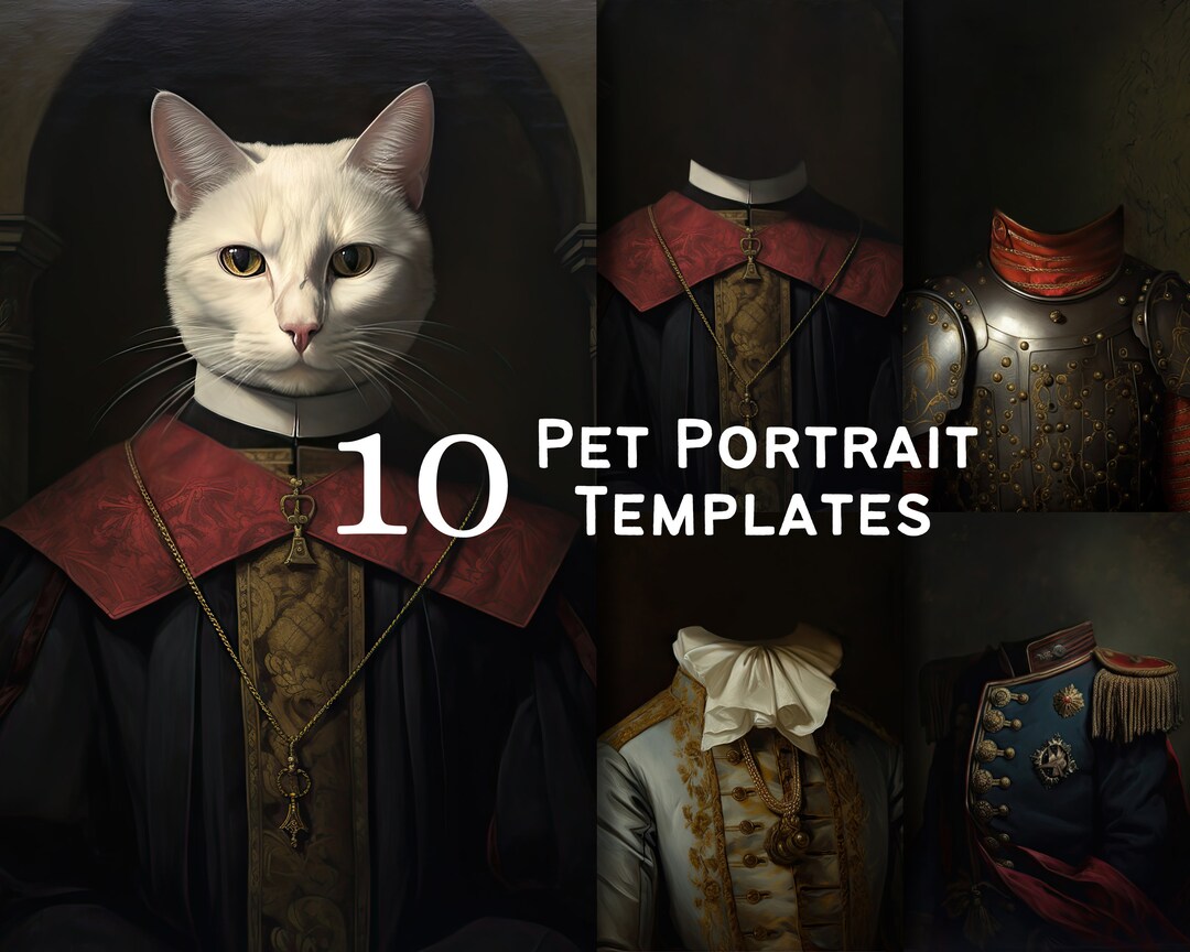 10 Digital Pet Portrait Templates Backgrounds, Renaissance-style Pet ...
