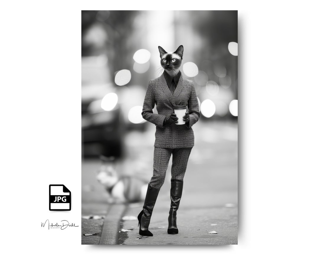 Siamese Cat Fashion Model Photo Download, Unique Cat Lover Gift, Cute ...