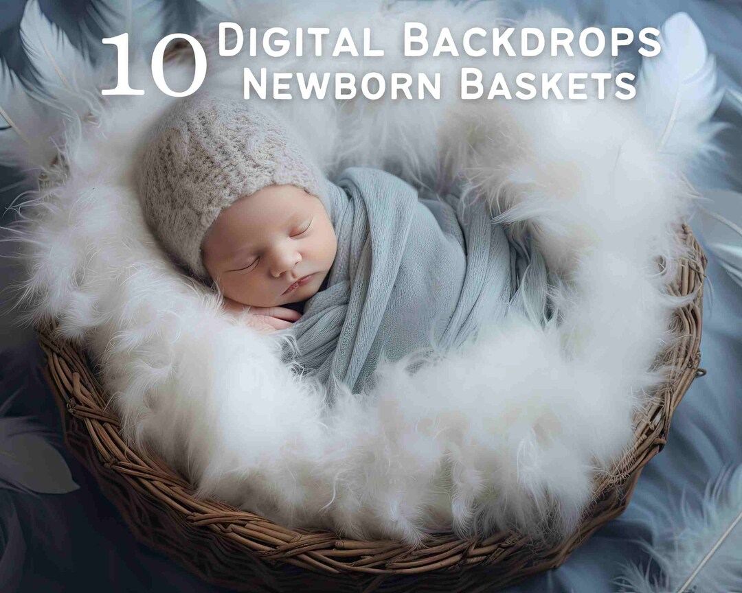 10 Newborn Basket Digital Backdrops, Baby Digital Background for Girl ...
