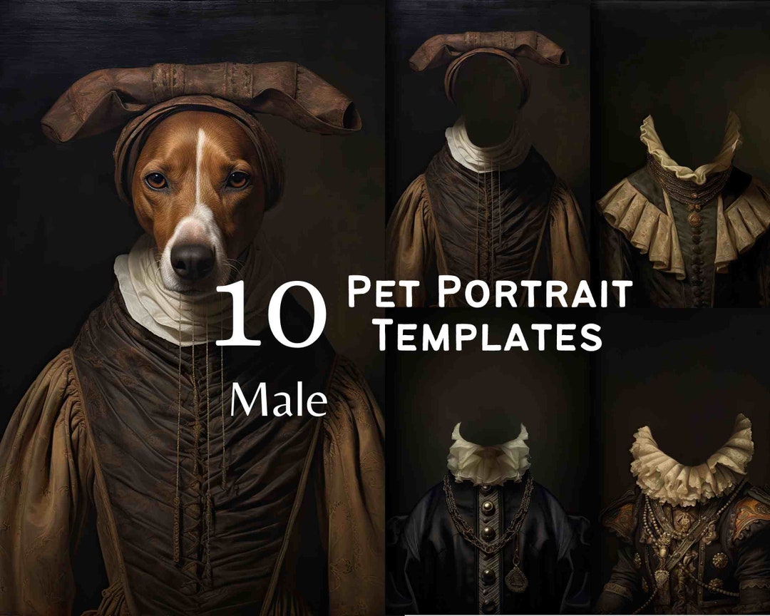 10 Digital Pet Portrait Templates Backgrounds, Renaissance-style Pet ...