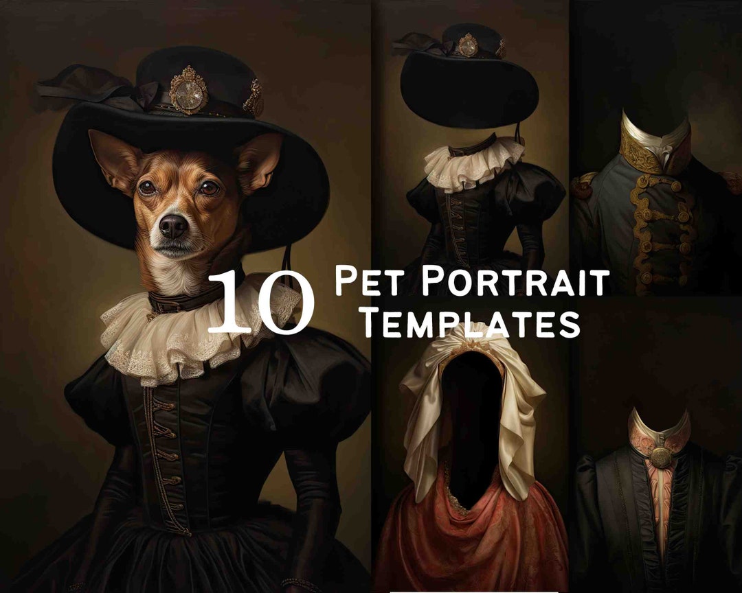 10 Digital Pet Portrait Templates Backgrounds, Renaissance-style Pet ...