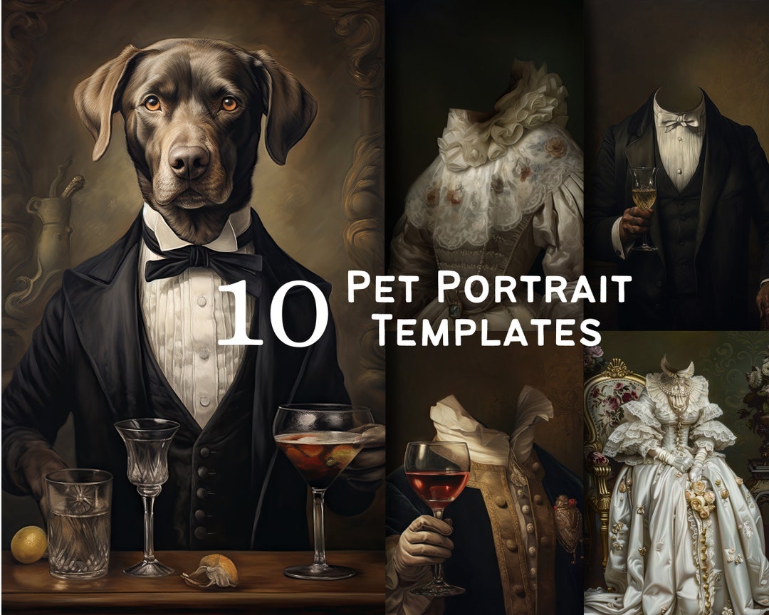 10 Digital Pet Portrait Template, Renaissance Pet Portraits, Fine Art ...