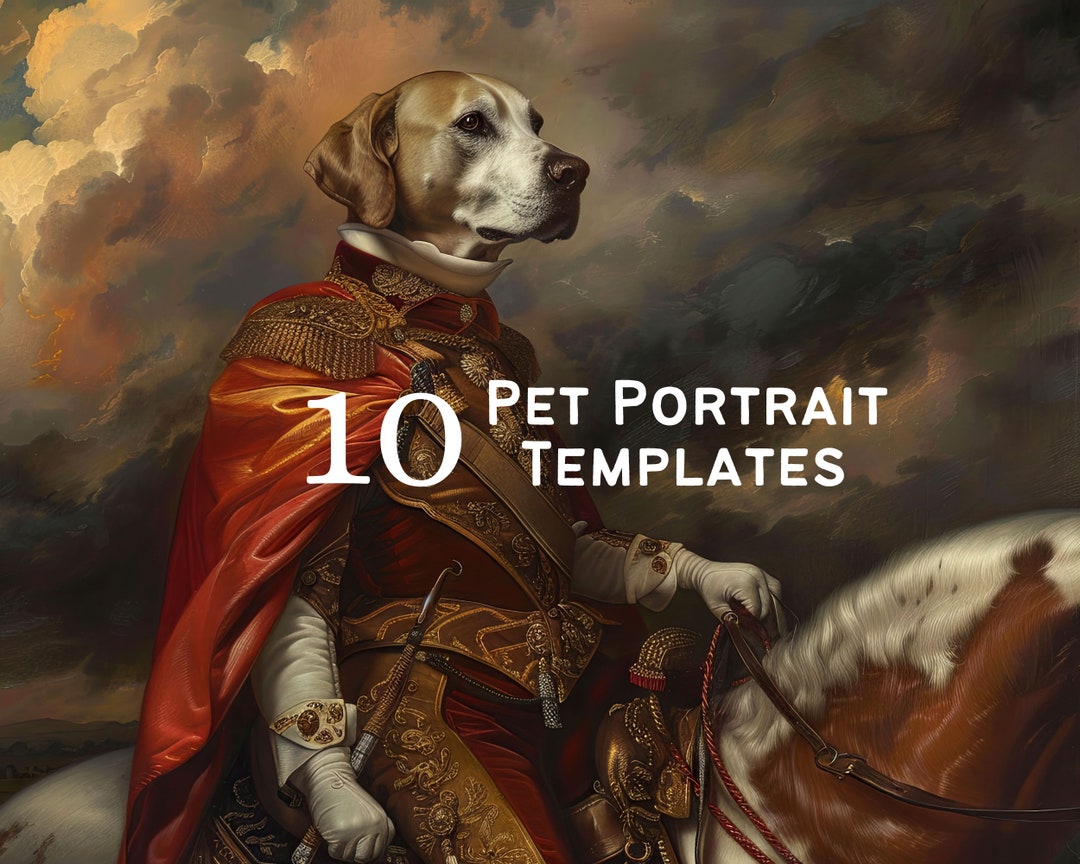 10 Digital Pet Portrait Templates Backgrounds, Renaissance-style Pet ...