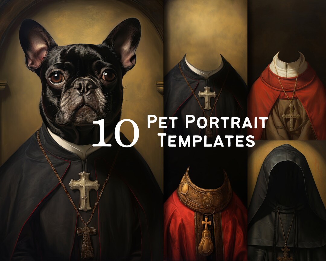 10 Digital Pet Portrait Templates Backgrounds, Renaissance-style Pet ...