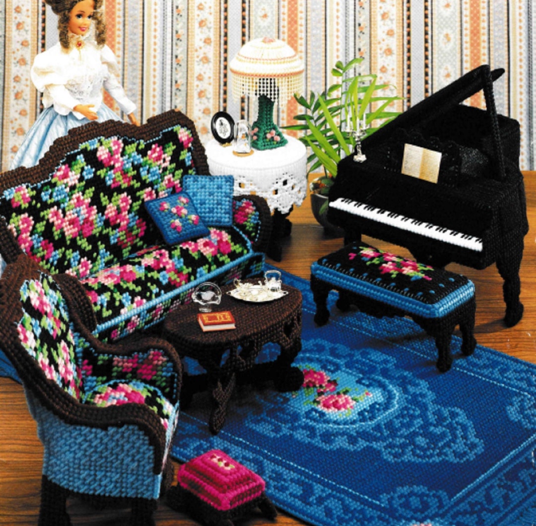 Plastic Canvas Dollhouse Furniture Pattern PDF, Fashion Doll Living ...