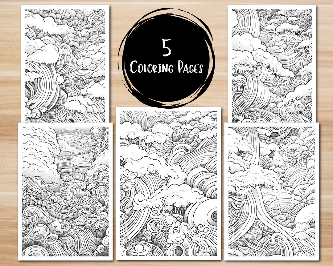 Ocean Coloring Page for Adults Ocean Wave Coloring Mindfulness Gift for ...