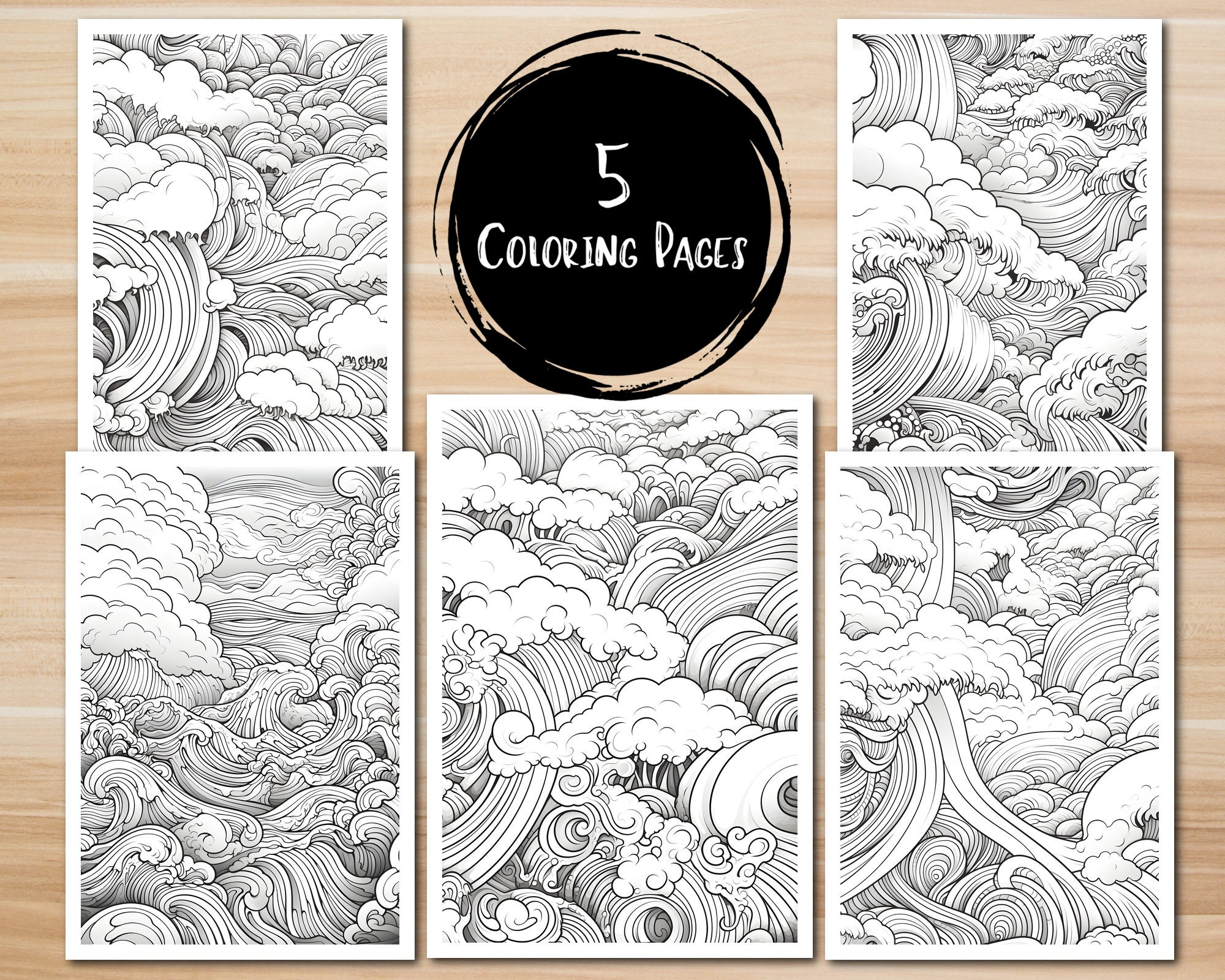 Ocean Coloring Page for Adults Ocean Wave Coloring Mindfulness Gift for ...