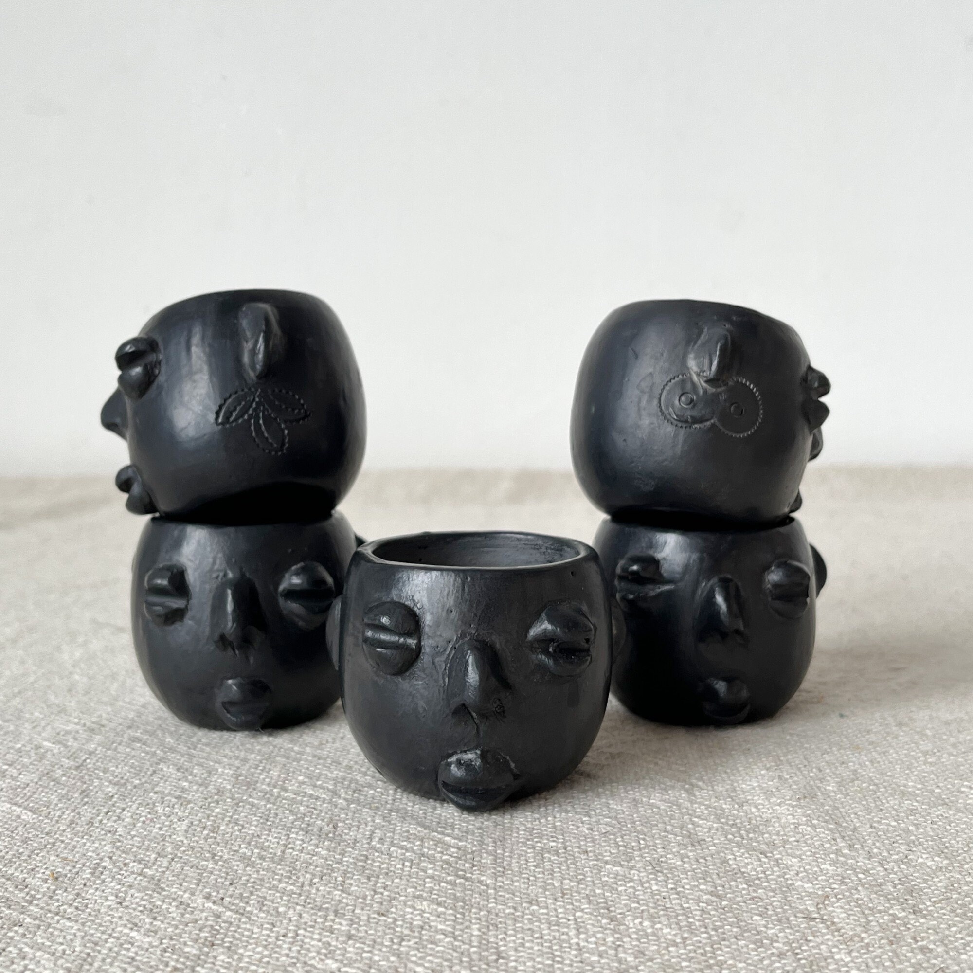 Mini Ceramic Woman Face Planter With Earrings, Black Clay, Barro Negro ...