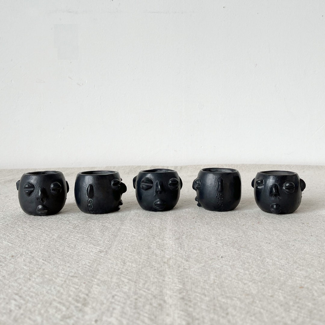 Mini Ceramic Woman Face Planter With Earrings, Black Clay, Barro Negro ...