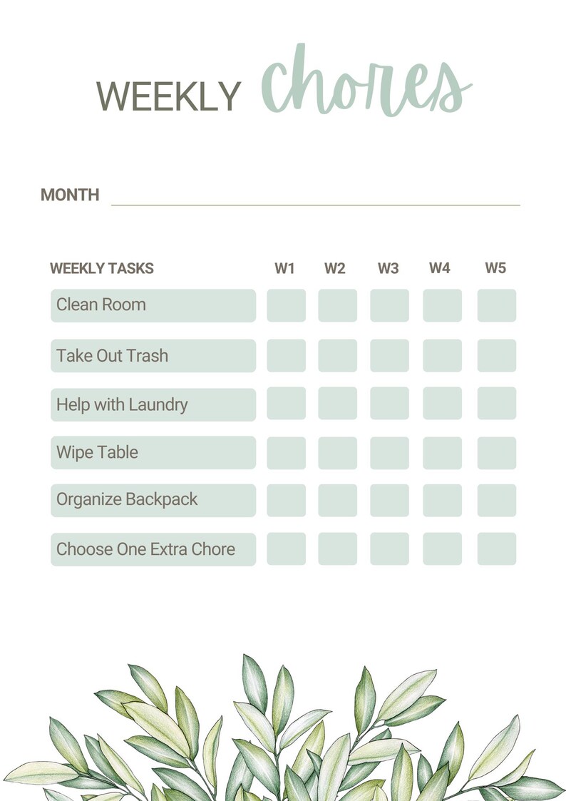 Elementary Chore Chart Printable | Responsibility Chart | Daily ...
