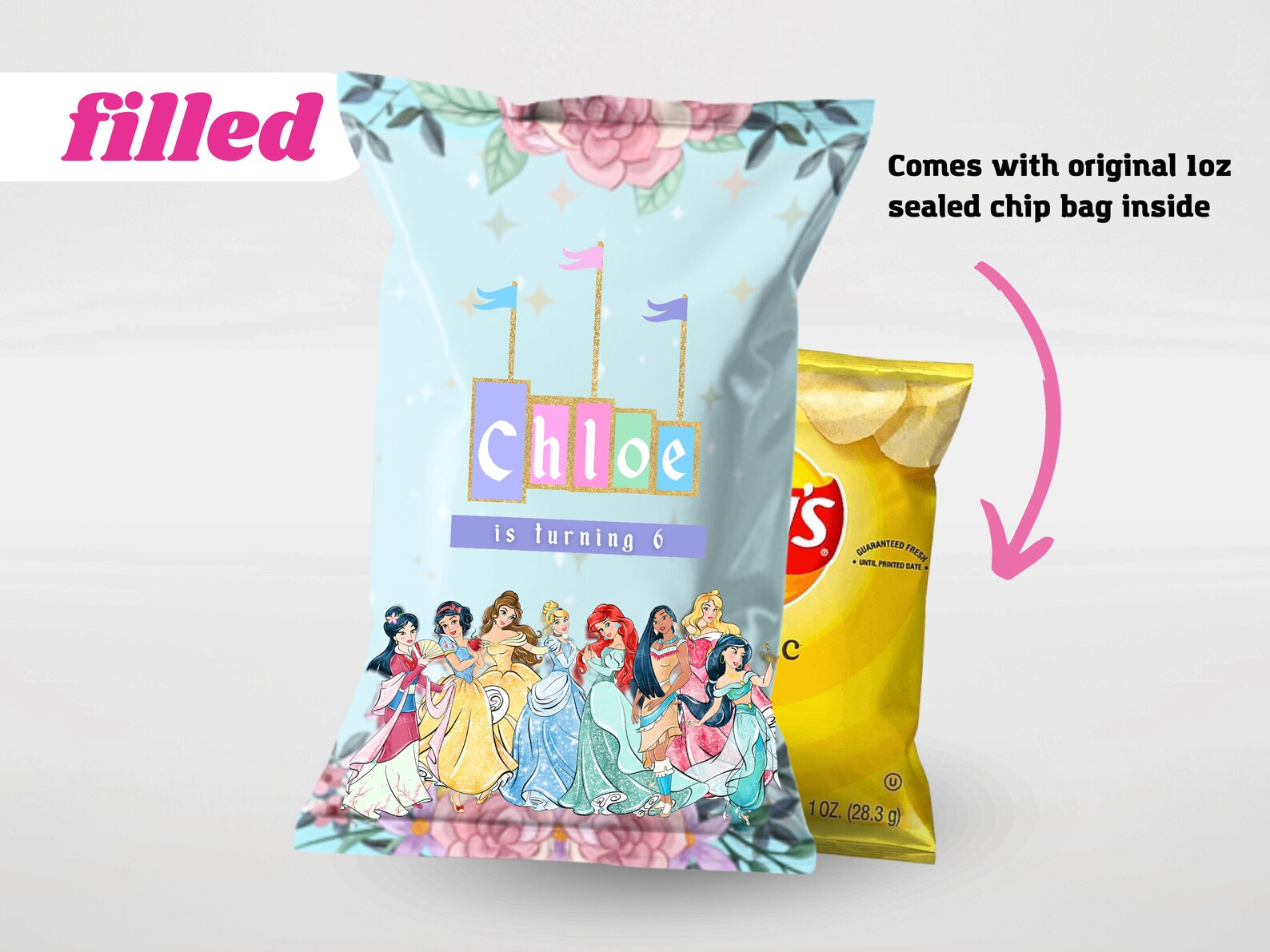 Disney Princess Party Chips, Disneyland Theme Birthday Party Snacks ...