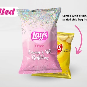 Pink Birthday Party Chip Bags Glitter Birthday Party Chips Girl Party ...