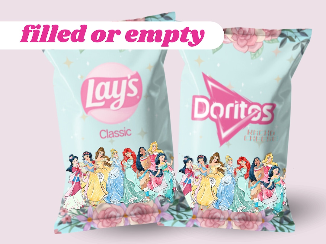 Disney Princess Birthday Party Chips, Disneyland Theme Birthday Disney Princess Custom Name ...