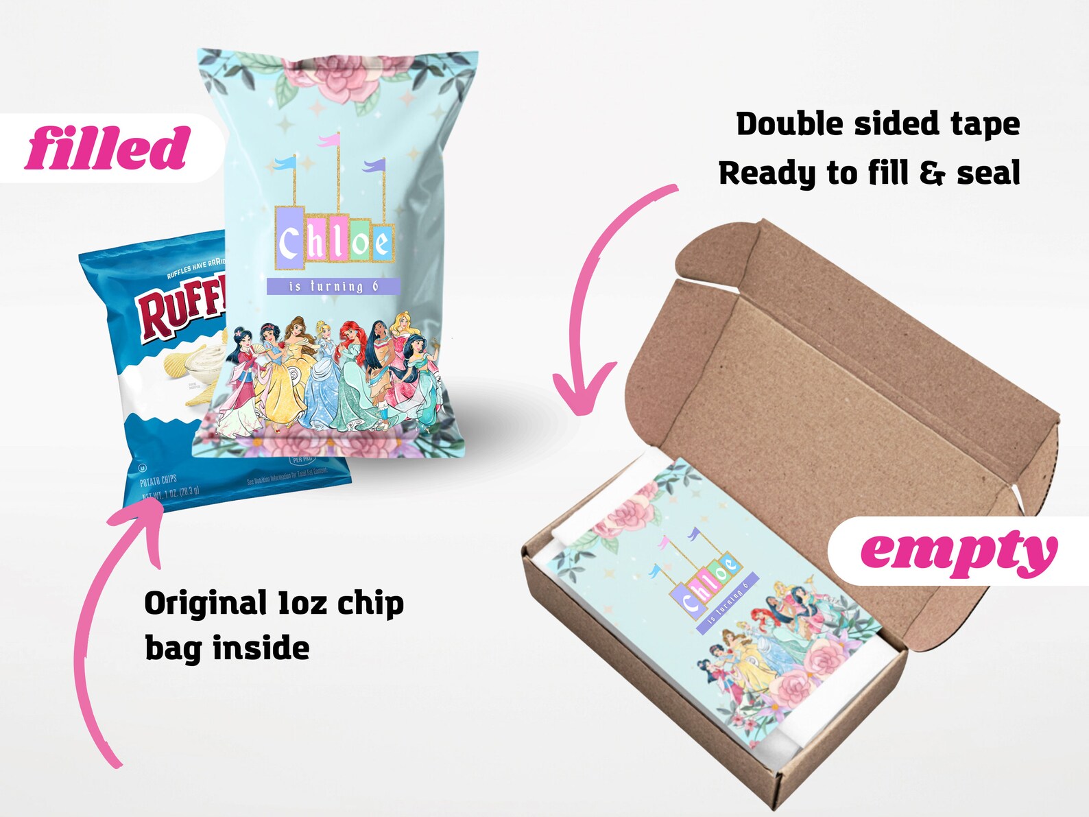 Disney Princess Party Chips, Disneyland Theme Birthday Party Snacks ...