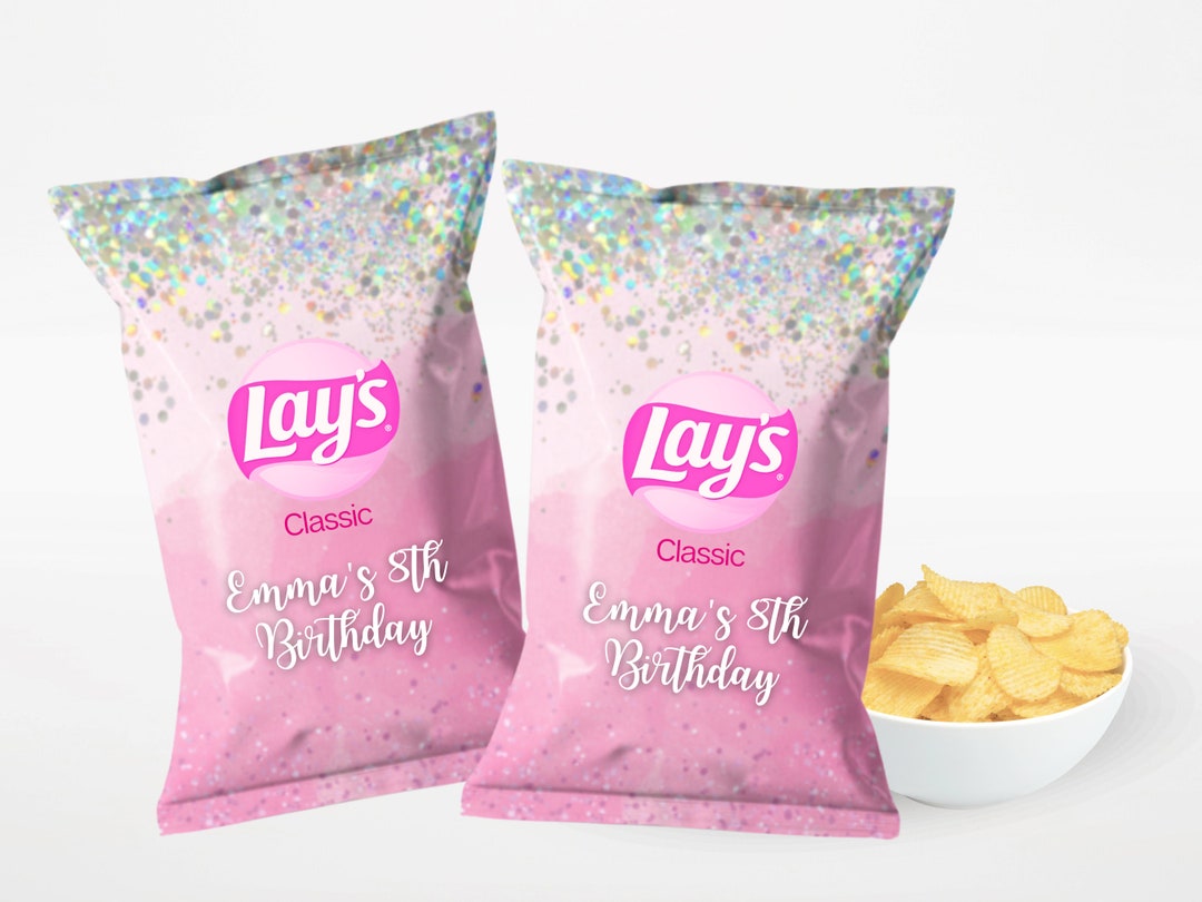 Pink Birthday Party Chip Bags Glitter Birthday Party Chips Girl Party ...