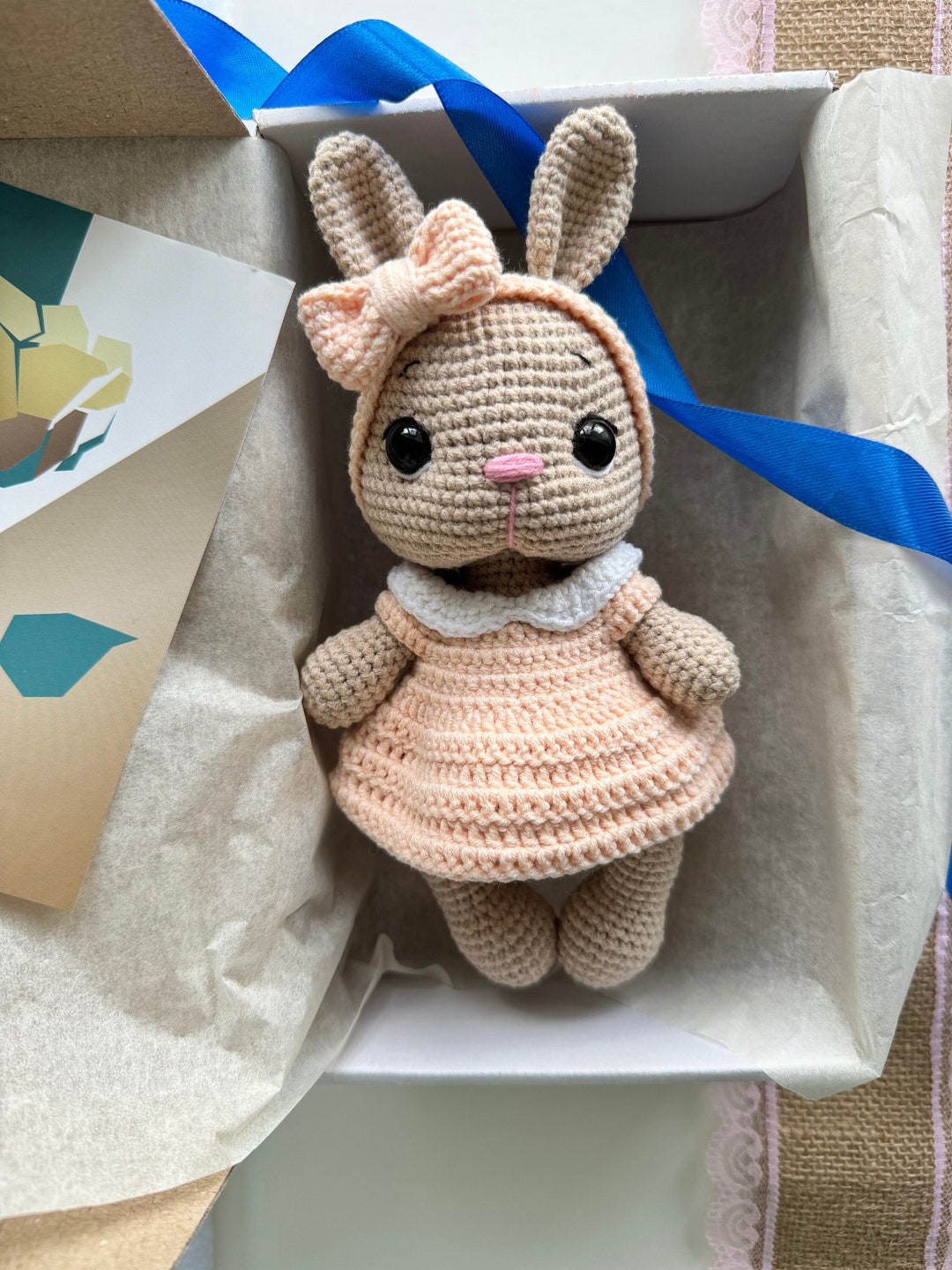 Boho Plush Rabbit in Dress, Gender Reveal Party Decor, Crochet Plushie ...