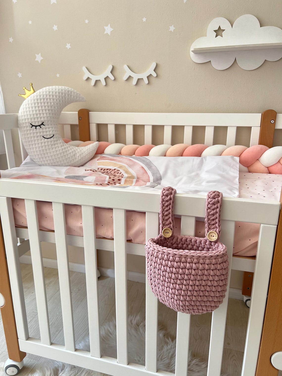 Woven Cradle Basket: Cotton Baby Cot Organizer, Diaper Caddy - Etsy